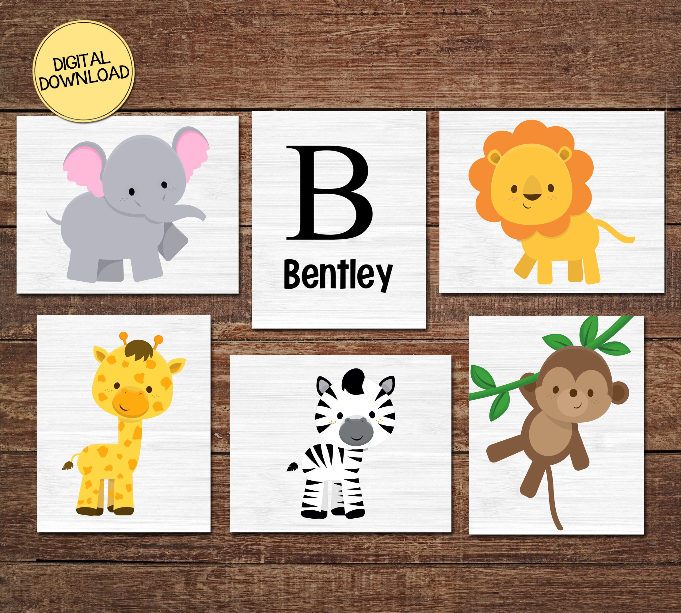 Personalized Safari Animals Jungle Theme Set of 6 Printable | Etsy