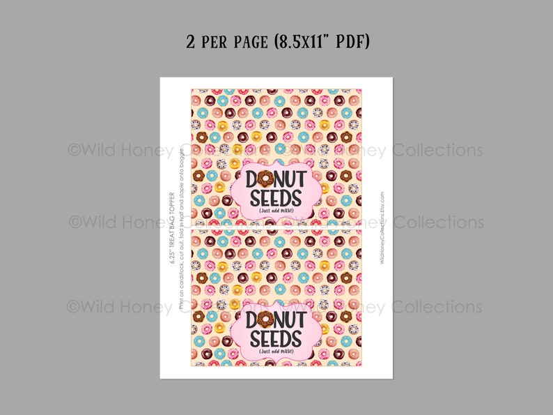 Printable Donut Seeds Treat Bag Topper: 2 Sizes (digital Download) - Etsy