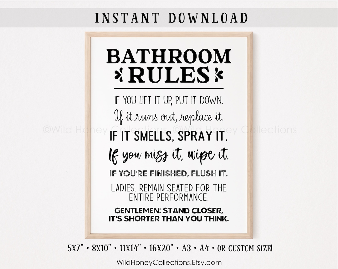 Funny Bathroom Rules Print: Humorous Restroom Sign (digital Download ...