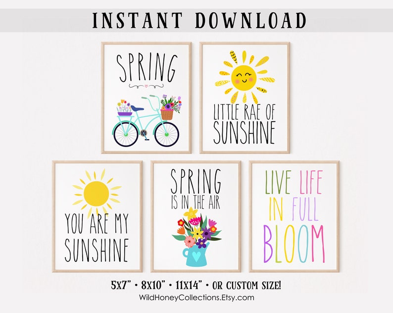 Printable Spring Decor, Farmhouse Spring Printables, Set of 5, Flowers ...