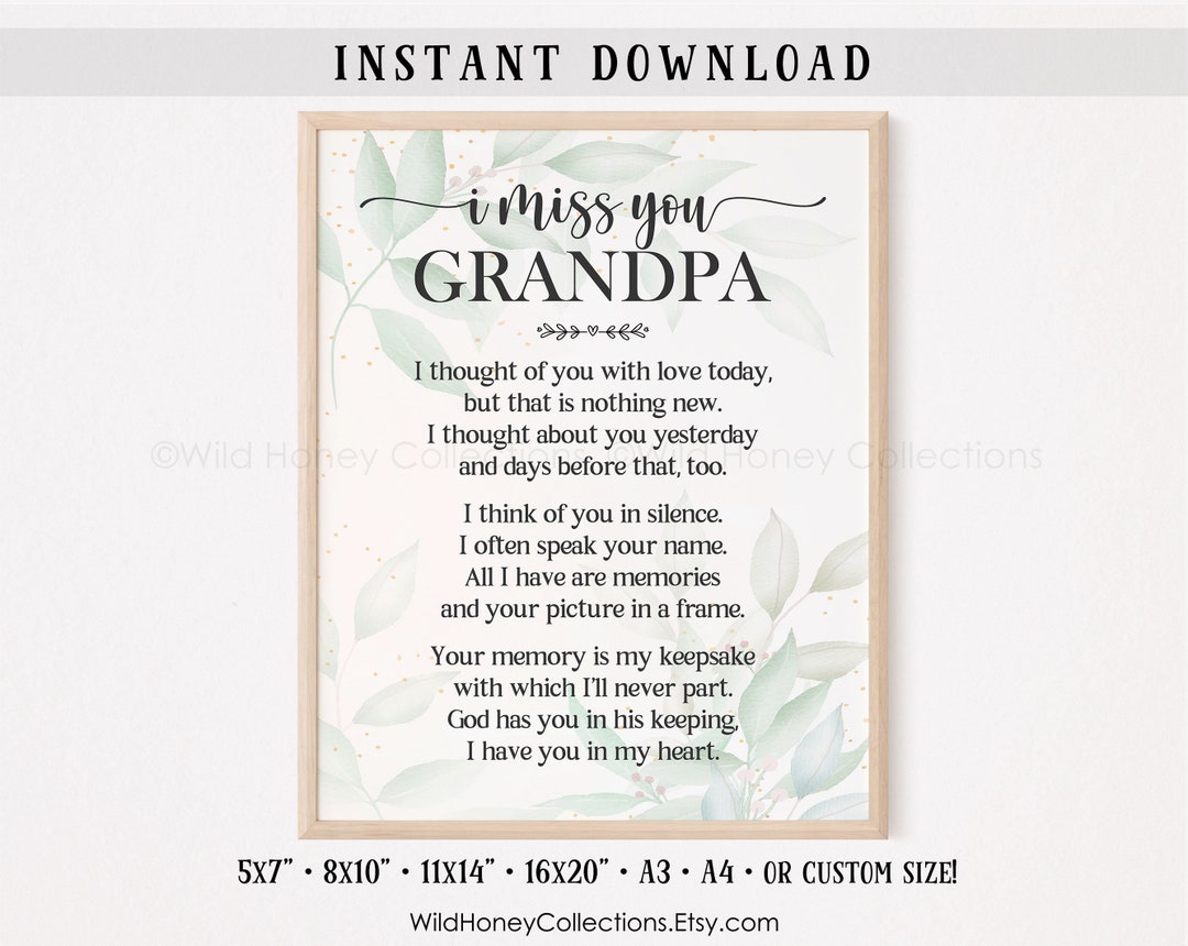I Miss You Grandpa, Memorial Poem, Lost Loved One, in Memory Of, Grief ...