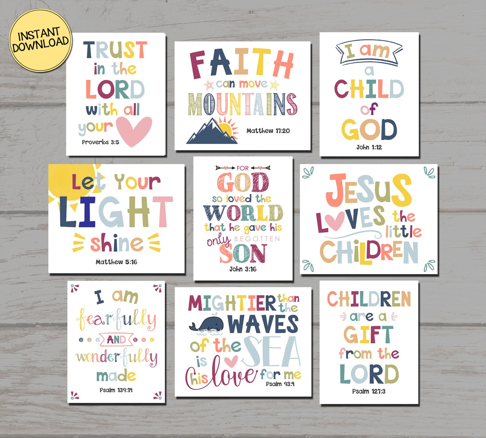 Christian Kids Room Inspirational Printable Wall Art Muted - Etsy