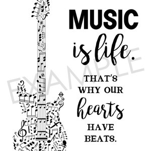 Music is Life, Printable Guitar Decor, Music Lover Gift, Music Teacher ...