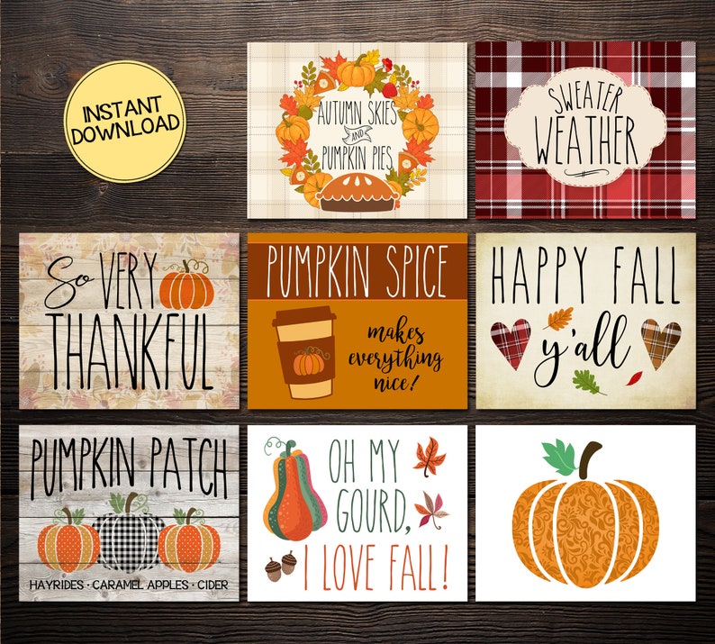 Printable Farmhouse Fall Decor, Set of 8, Oh My Gourd, Happy Fall Y'all ...