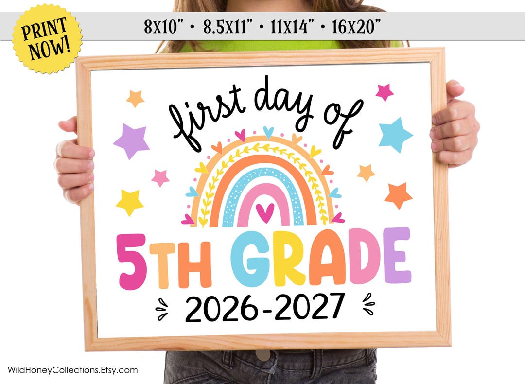 Printable First Day of 5th Grade Sign | 2026 2027 | DIGITAL DOWNLOAD ...
