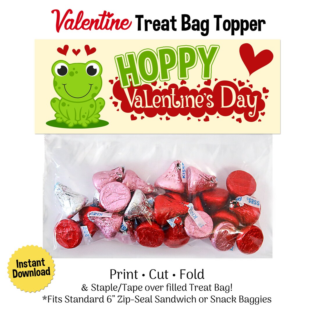 Printable Valentine's Treat Bag Topper, Party Favor, Cute Frog, Hoppy ...
