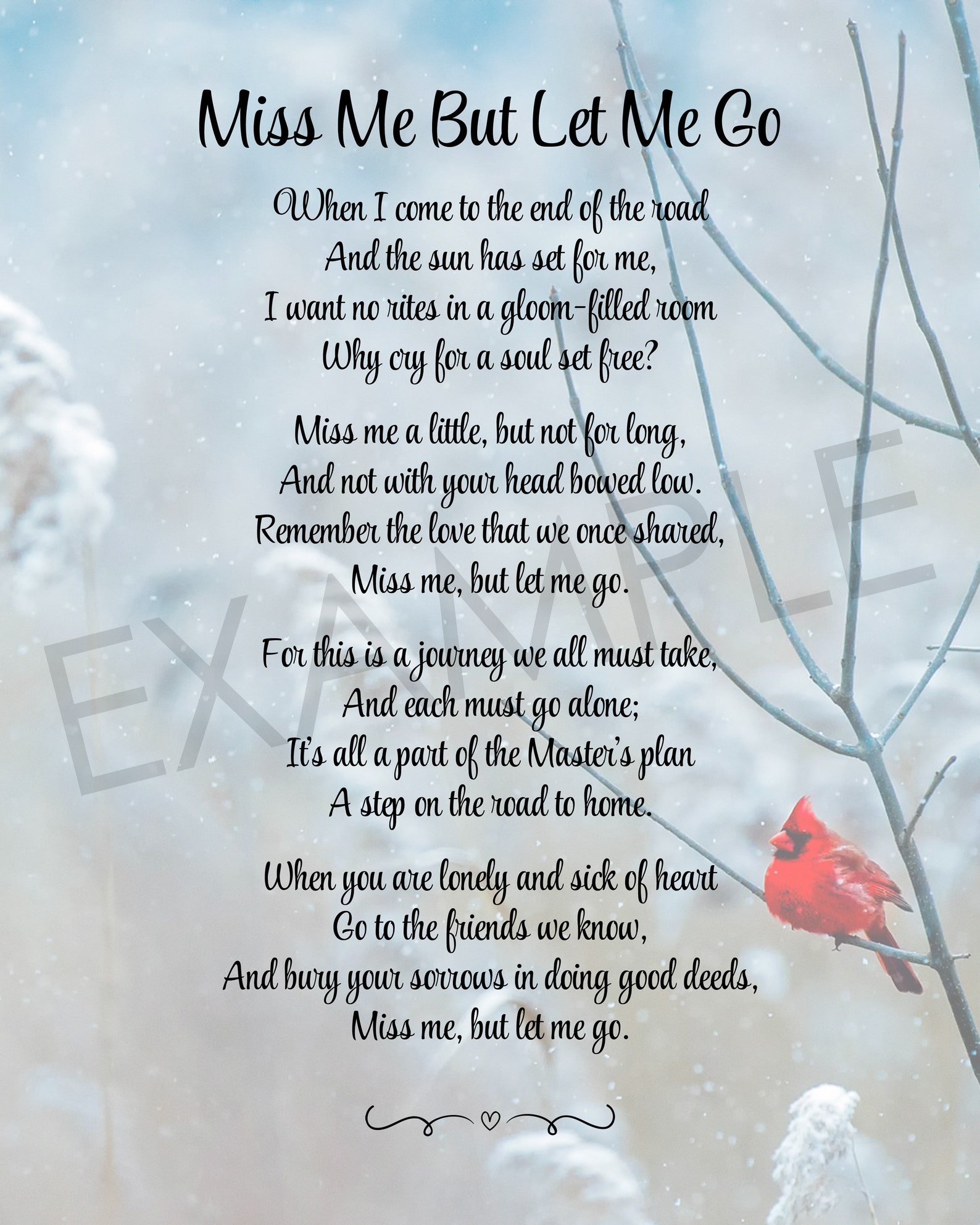 Miss Me But Let Me Go Funeral Poem Cardinal Lost Loved One Etsy