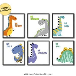 Cute Dinosaurs, Printable Kids Room Wall Art, Be Brave, Be Kind ...