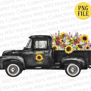 Vintage Black Truck Sunflowers Watercolor PNG File | Etsy