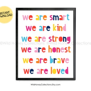 We Are Smart Kind Strong Honest Brave Loved Kids Room - Etsy