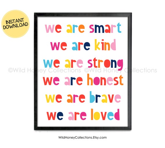 We Are Smart Kind Strong Honest Brave Loved Kids Room | Etsy