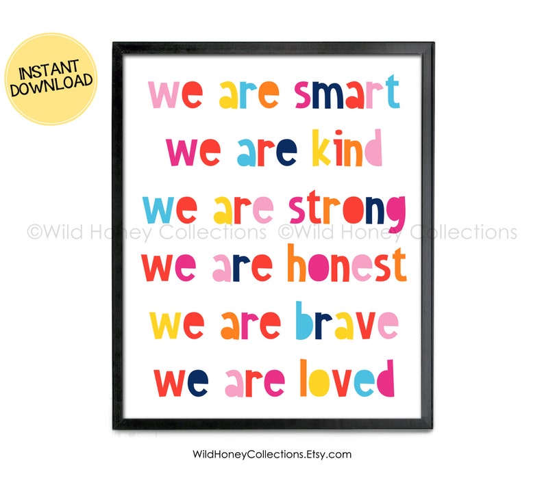 We Are Smart Kind Strong Honest Brave Loved Kids Room - Etsy