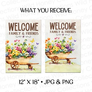 Welcome Family and Friends Garden Flag Design, Family Name, Wheelbarrow ...