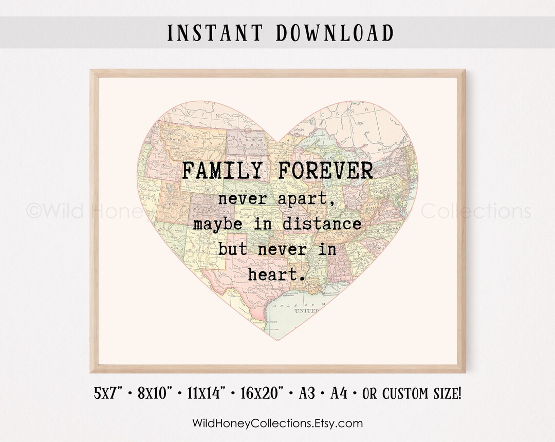 Long Distance Family, Family Forever, Never Apart, Printable Gift ...