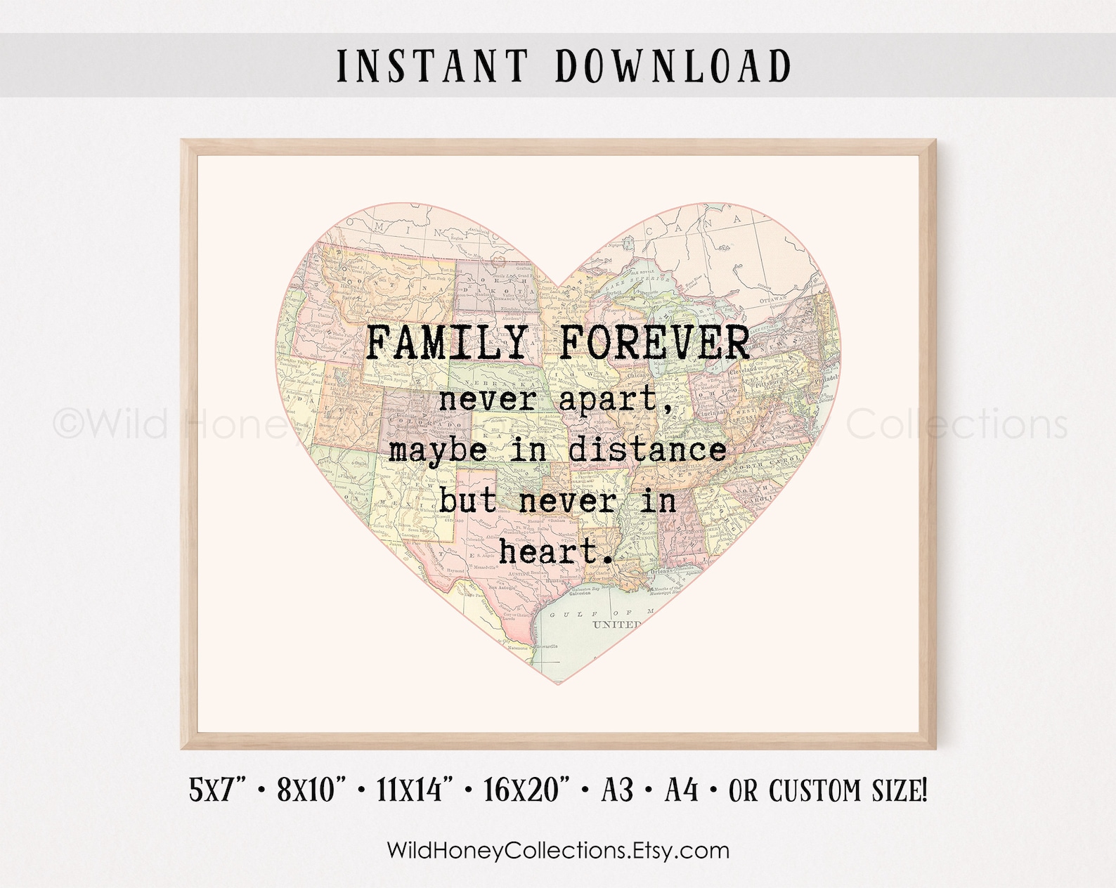 Long Distance Family, Family Forever, Never Apart, Printable Gift ...