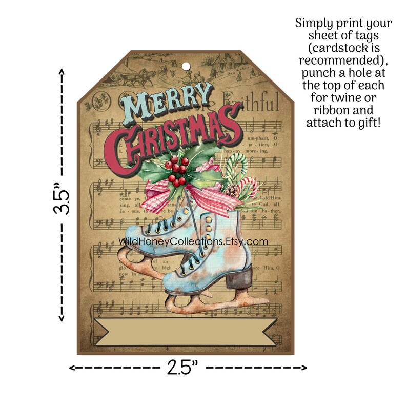 Vintage Christmas Gift Tags, Printable Tags, 2.5" X 3.5", Set of 9 per ...
