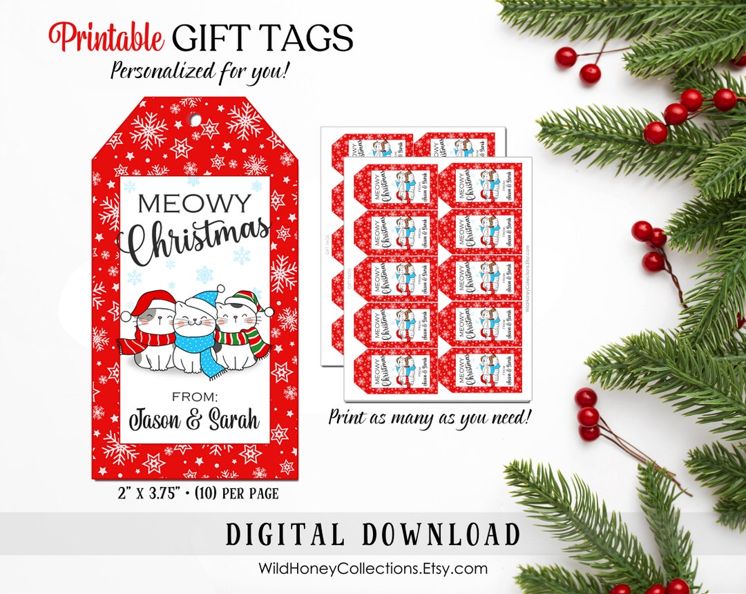 Personalized Cats Christmas Gift Tags, Cute Cats, Personalized for You ...