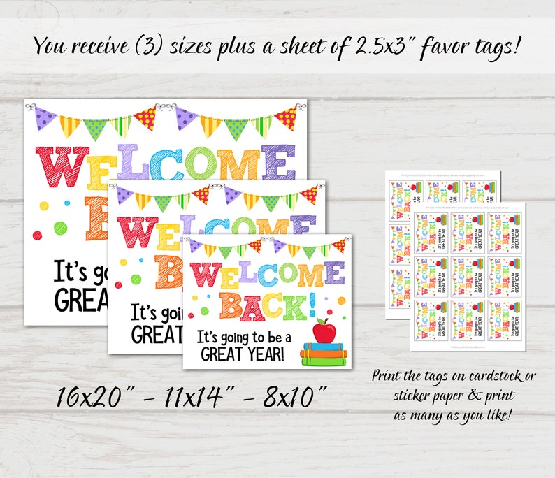 Welcome Back to School Sign & Tags, Printable Sign, INSTANT DIGITAL ...