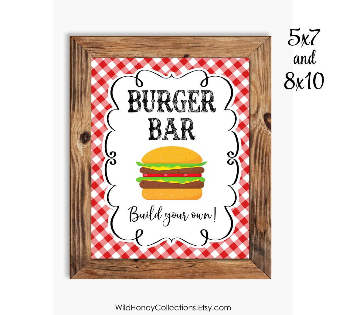Burger Bar Printable I Do BBQ Sign Red White Gingham - Etsy