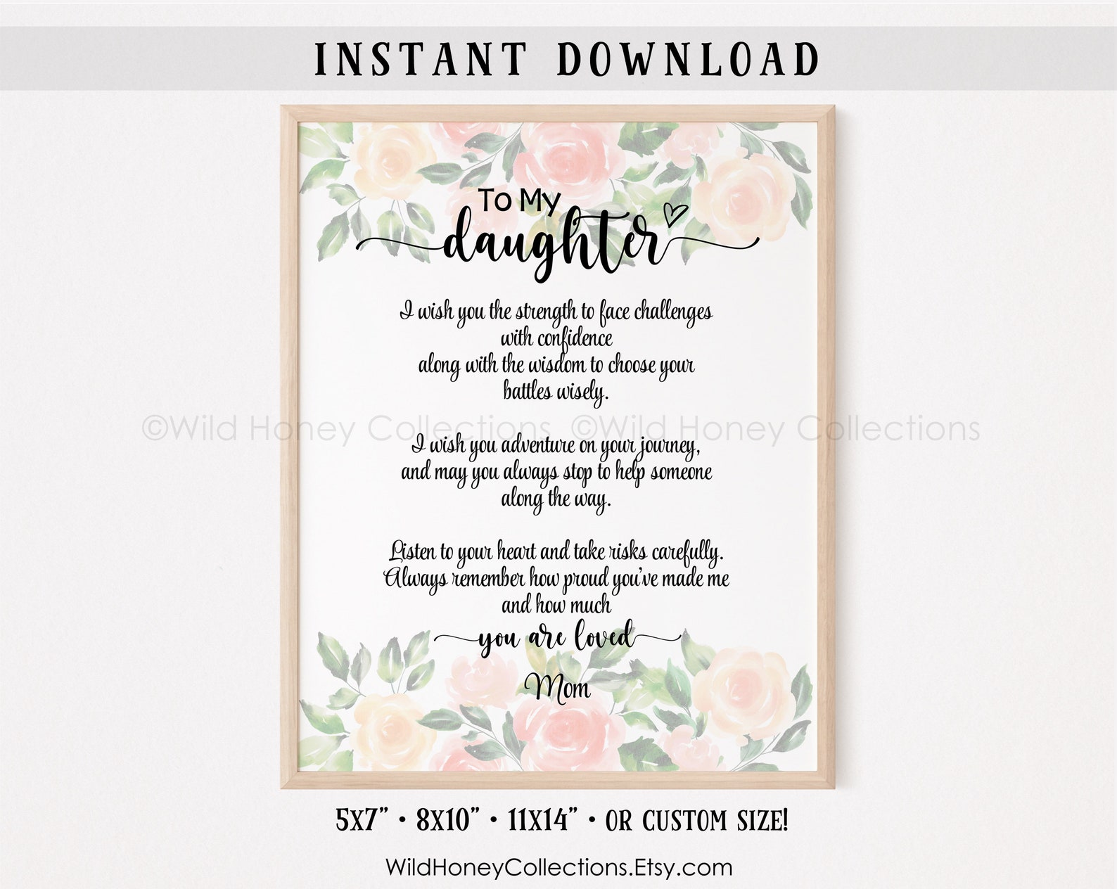 Printable Daughter Poem | Peach Watercolor Floral Wall Decor | Greeting ...