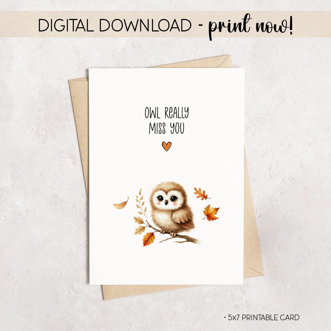 Owl Miss You Card | Watercolor Autumn Design | DIGITAL DOWNLOAD - Etsy