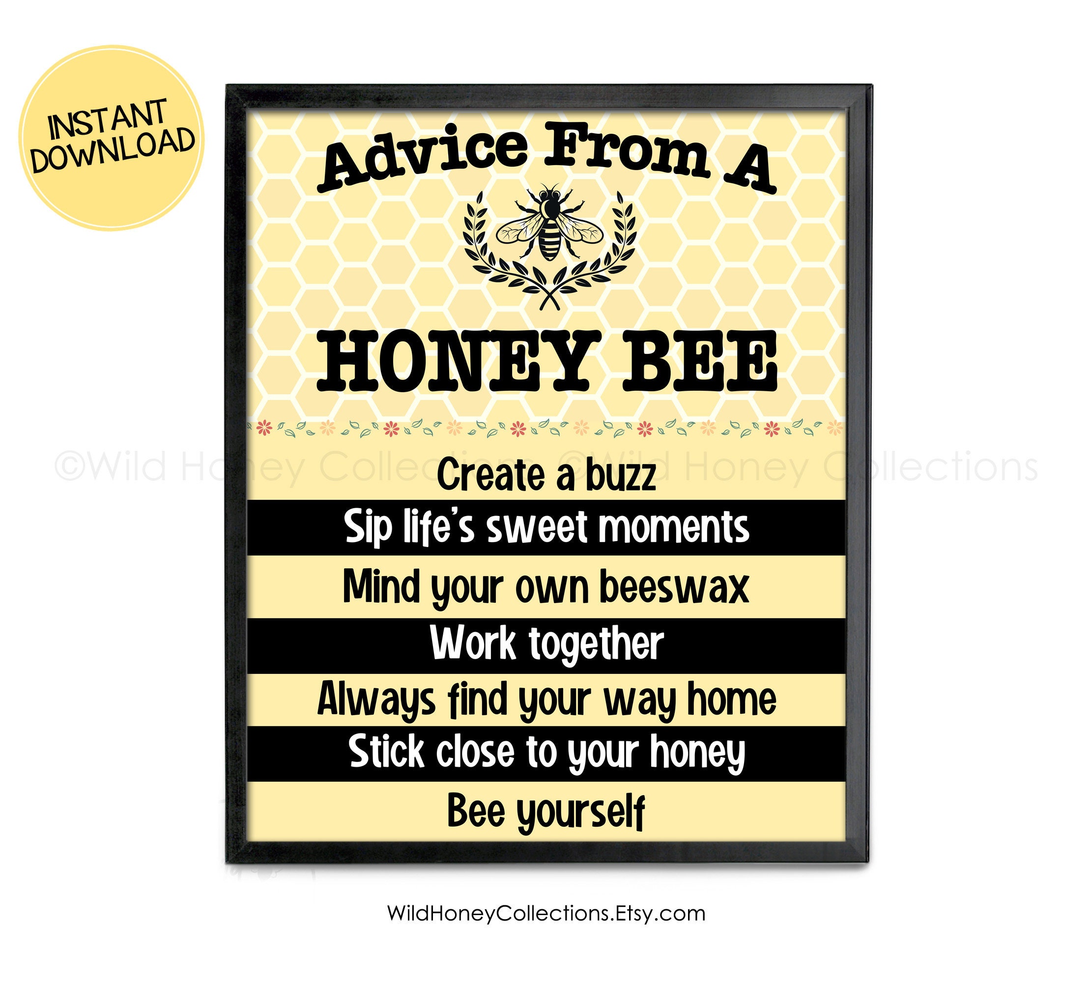 Advice From A Honey Bee Printable Bee Decor Cute Bees | Etsy