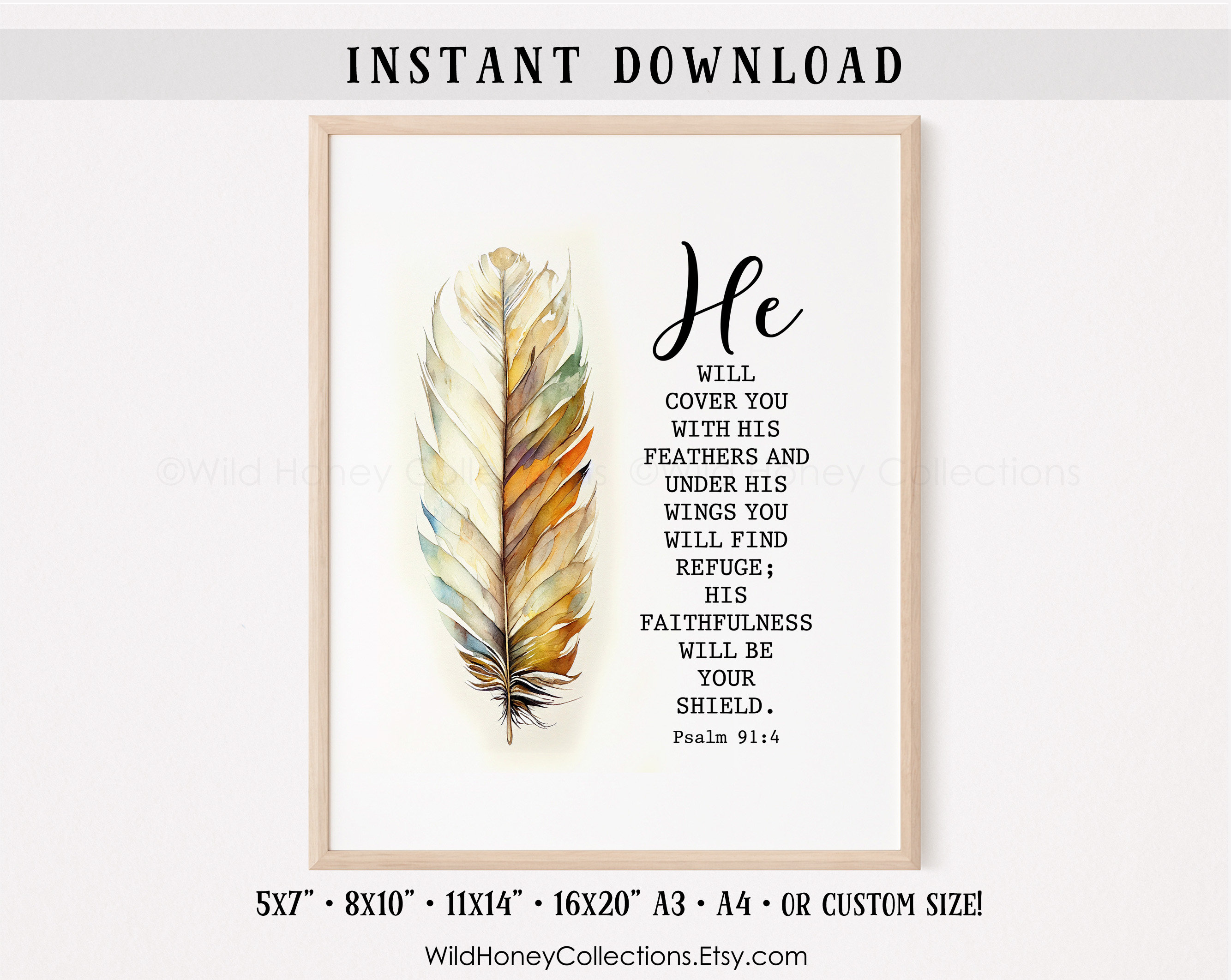 He Will Cover You With His Feathers | Psalm 91:4 | Printable Wall Art ...