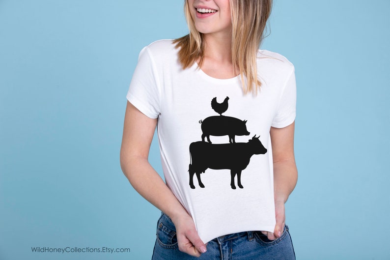 Cow Pig Chicken PNG File Farm Clipart Stacked Farm Animals - Etsy