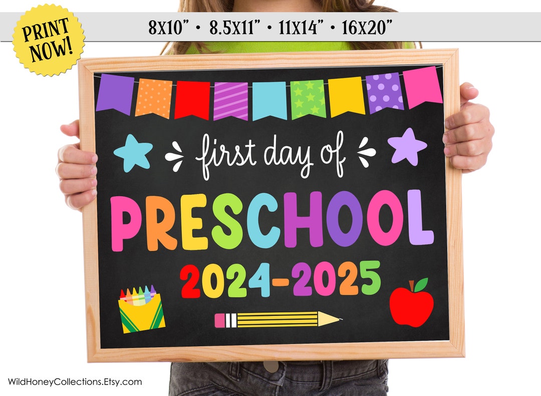 First Day of Preschool 2024, Printable Sign, Photo Prop, Girl, INSTANT ...