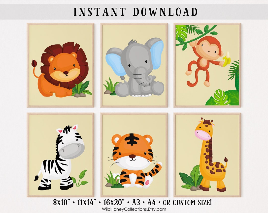 Safari Animals, Jungle Theme, Printable Wall Decor, Kids Room Wall Art ...