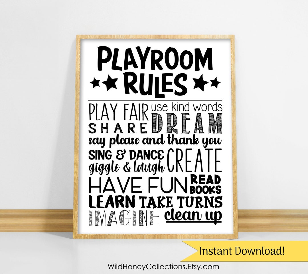 Playroom Rules, Printable Wall Decor, Black & White, Kids Room Wall Art ...