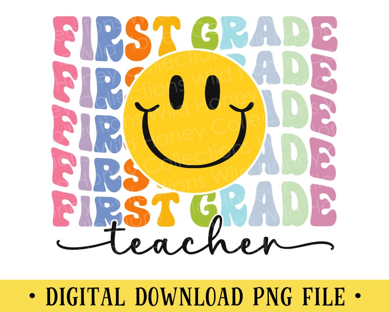 Retro First Grade Teacher PNG: T-shirt Design (digital Download) - Etsy