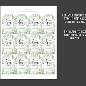 Let Love Grow, Printable Plant Favor Tags, Wedding Favor Gift Tags ...