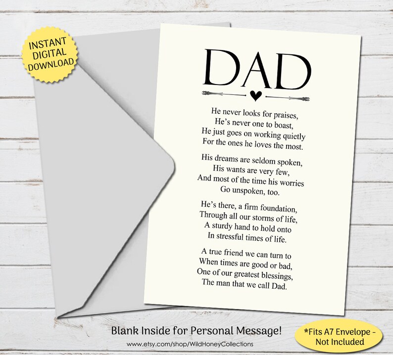 Personalized Gift for Dad Printable Dad Poem Card - Etsy