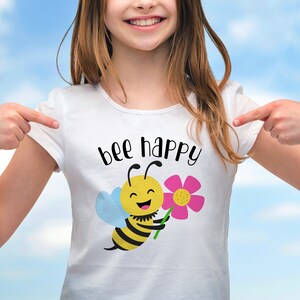 Bee Happy, PNG File, Cute Bee Clipart, Transparent File, Spring ...