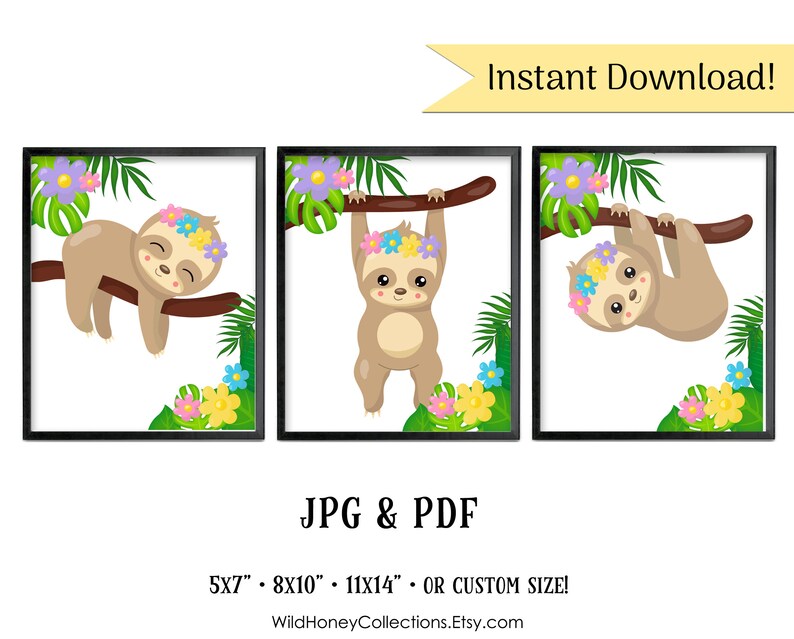 Cute Sloths Printable Wall Art Girls Room Decor Nursery - Etsy
