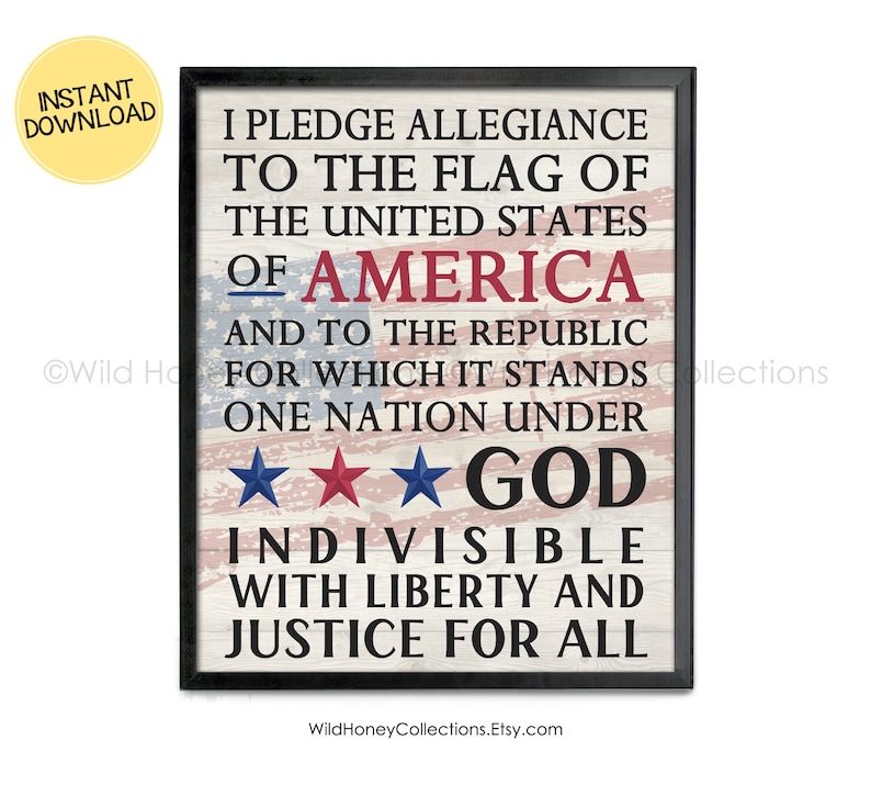 I Pledge Allegiance To The Flag Printable Patriotic Sign 4th | Etsy