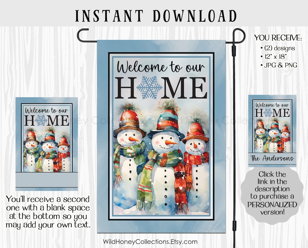 Welcome to Our Home, Snowman, Winter, Outdoor Flag, Blue Winter ...