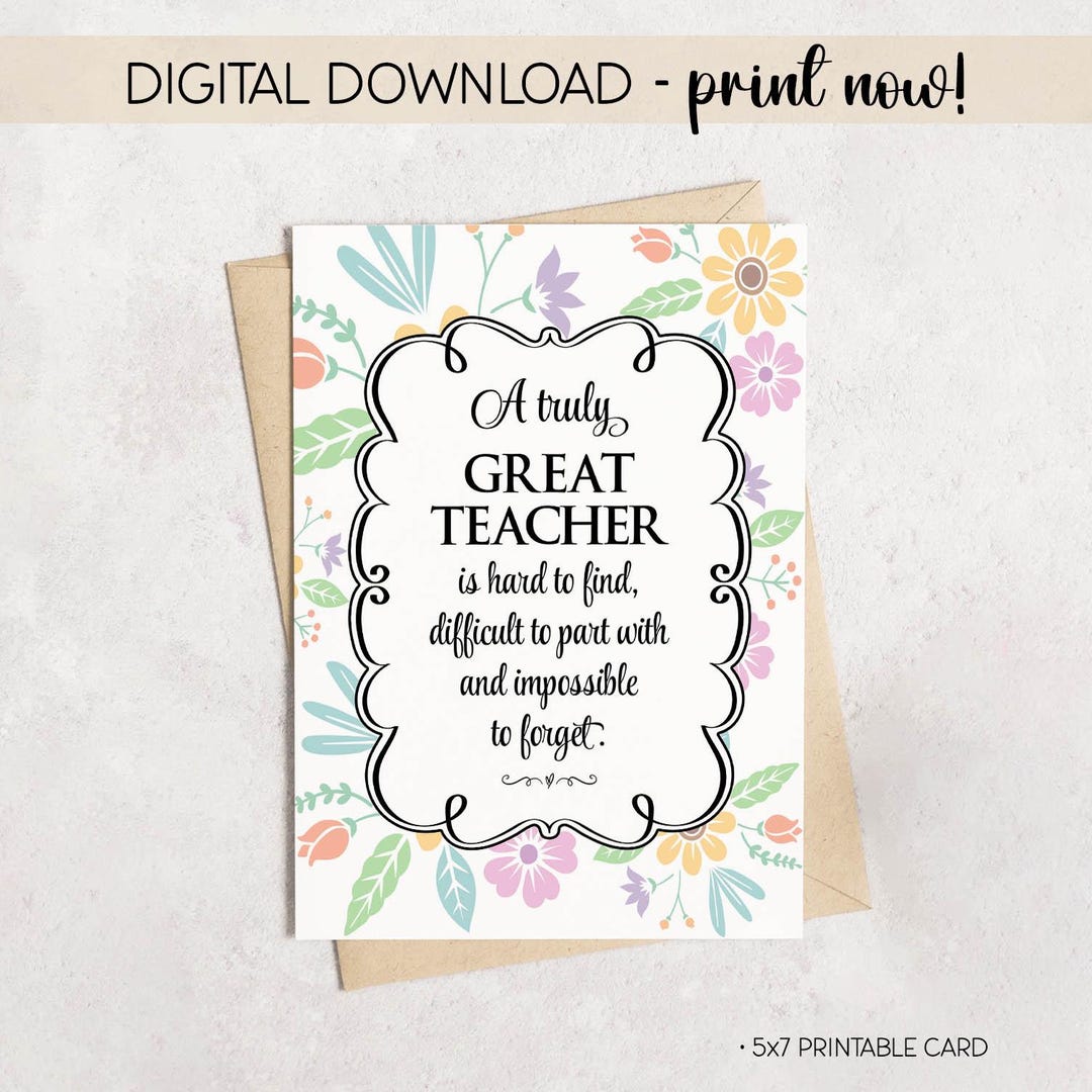 Teacher Appreciation Card | Printable 5x7 Card | DIGITAL DOWNLOAD - Etsy