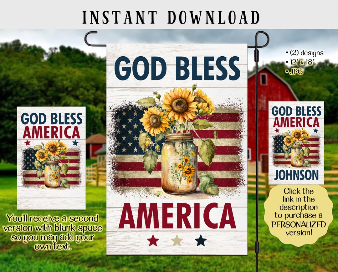God Bless America, American Flag, Sunflowers, Patriotic, 4th of July ...