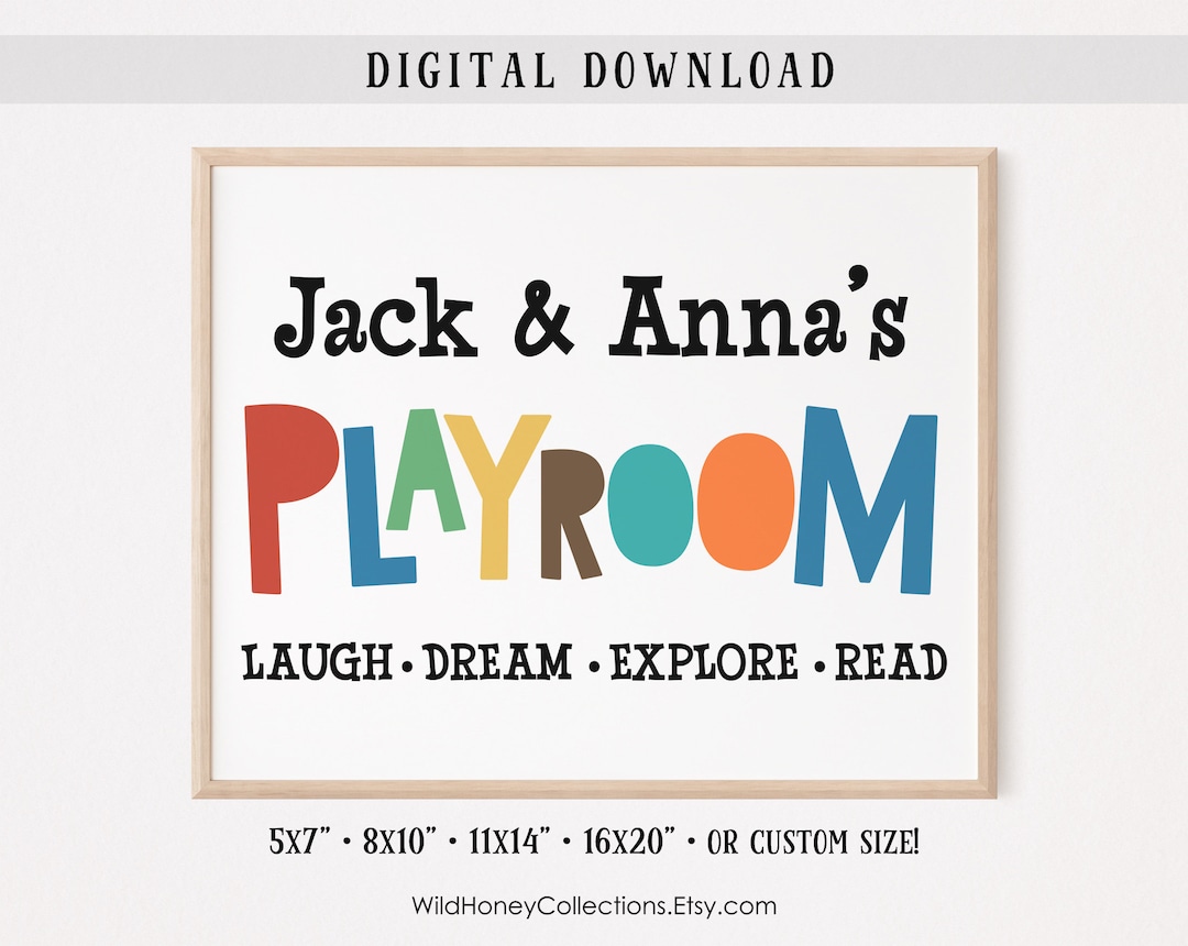 Personalized Playroom Sign, Printable Kids Room Wall Art, Colorful Play ...