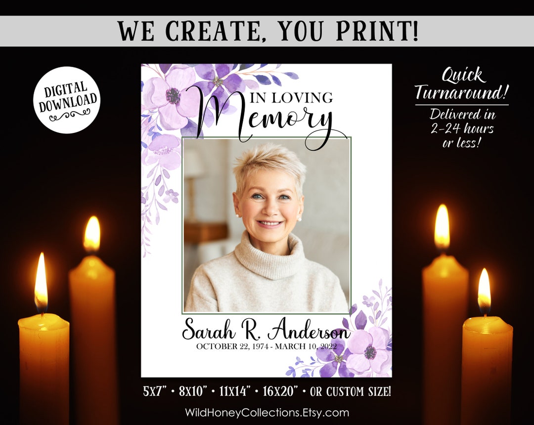 Memorial Picture, Funeral Photo, Purple Floral, Created for You, No ...