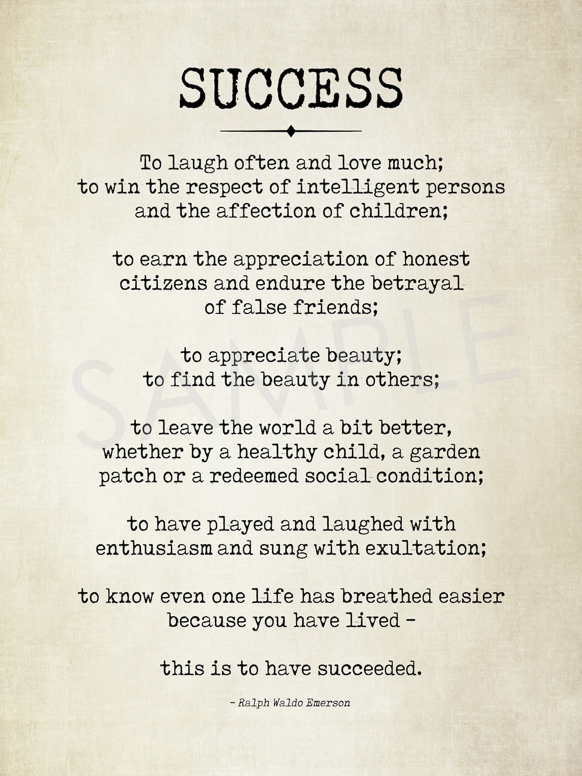 Success Poem Ralph Waldo Emerson Success Quote Digital | Etsy