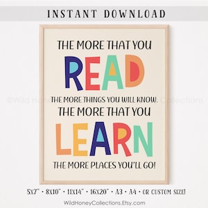 The More That You Read, Colorful Kids Room Decor, Printable Playroom ...