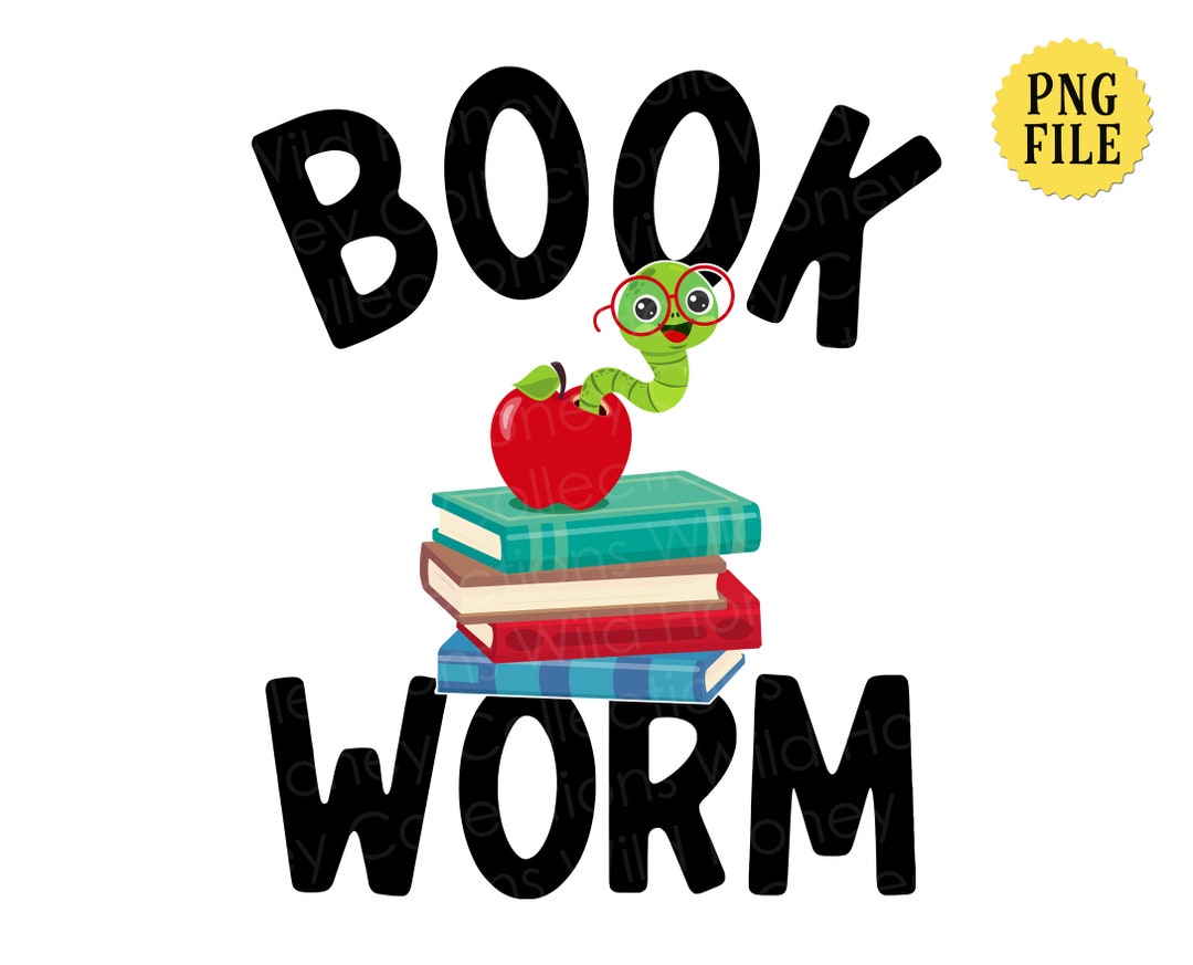 Cute Book Worm PNG File Bookworm Books Apple Crafting - Etsy