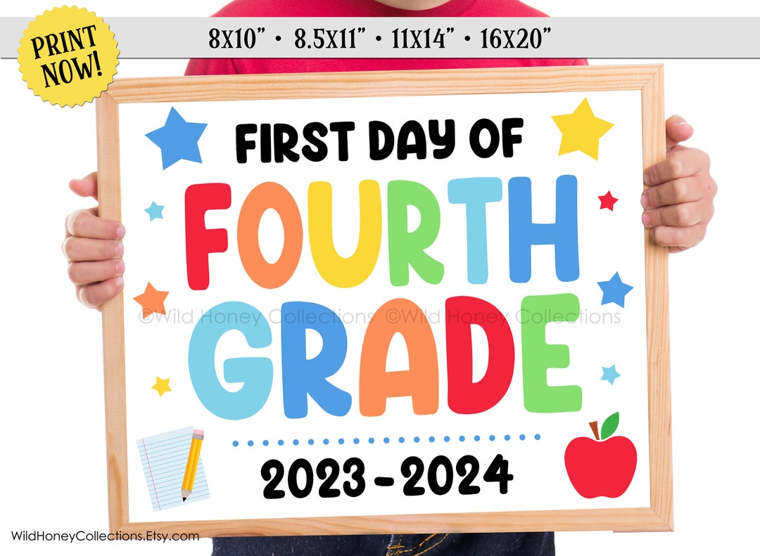 First Day of 4th Grade, Fourth Grade, Printable School Sign, Photo Prop ...