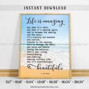 Life is Amazing, Large Printable Wall Art, Beach Scene, Inspirational ...