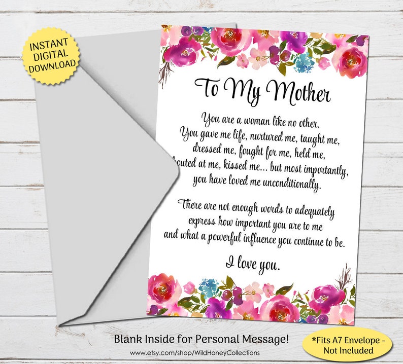 Mom Poem to My Mother Printable Gift for Mom Mother's - Etsy