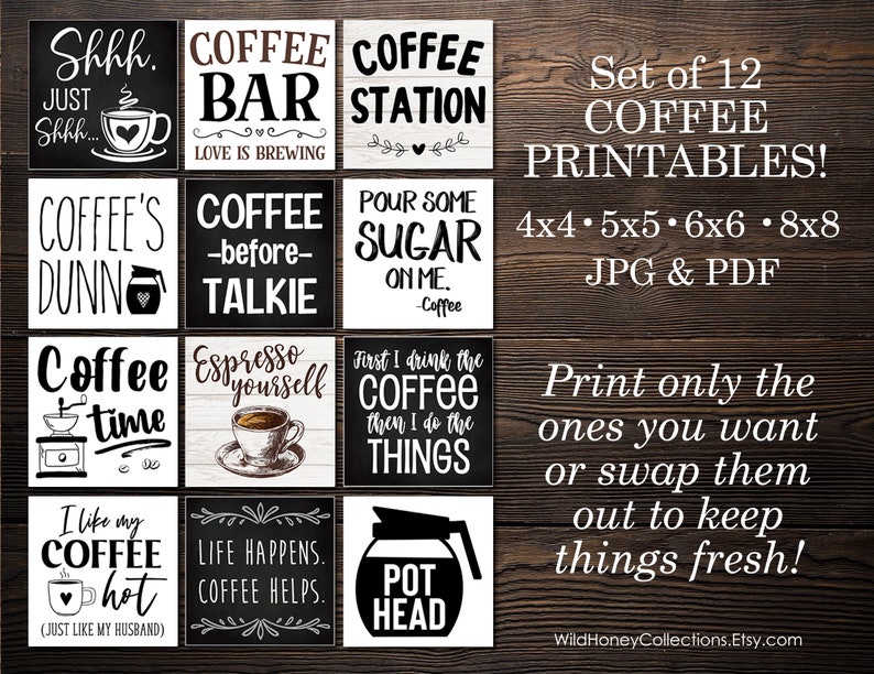 Coffee Printables Set of 12 Mini Coffee Bar Set Funny | Etsy