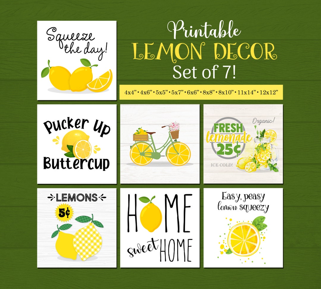 Lemon Decor, Tiered Tray Decor, Lemon Printables, Printable Art ...